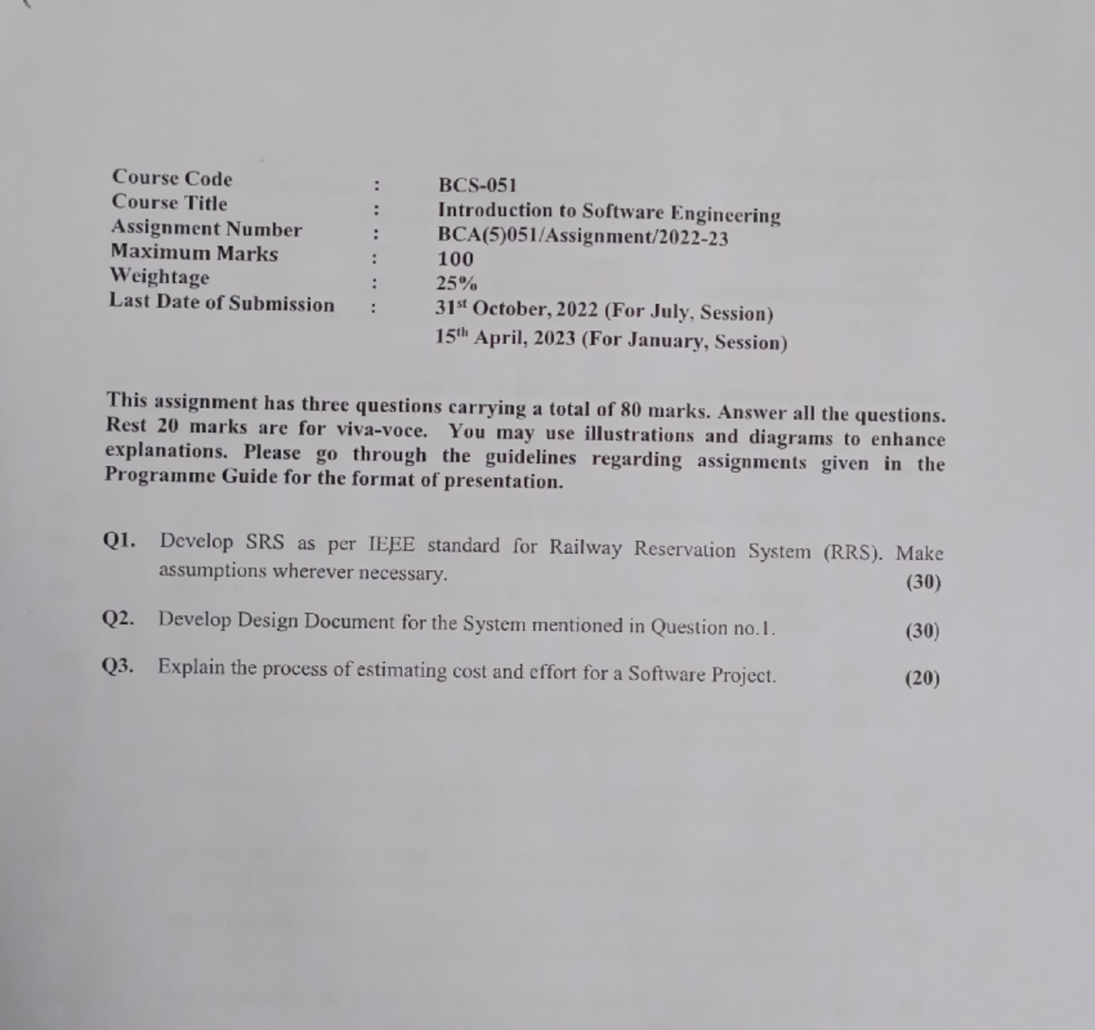 Bcs 051 Saff Course Code Bcs Course Title Introduction To Software Engineering Bca5051