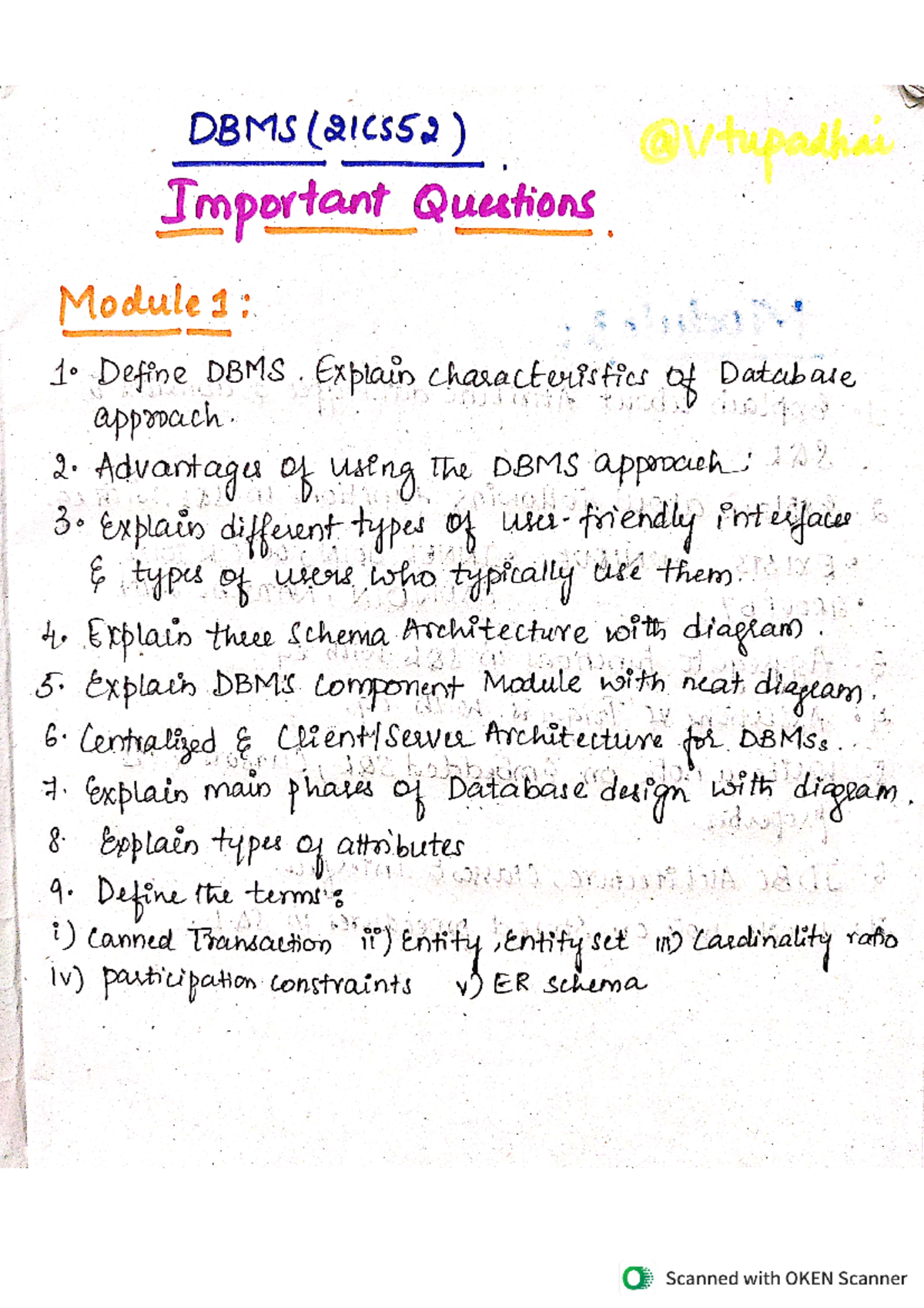 Dbms Imp Qns Important Questions Of Dbms Dbms 21552 Important Questions Module 10