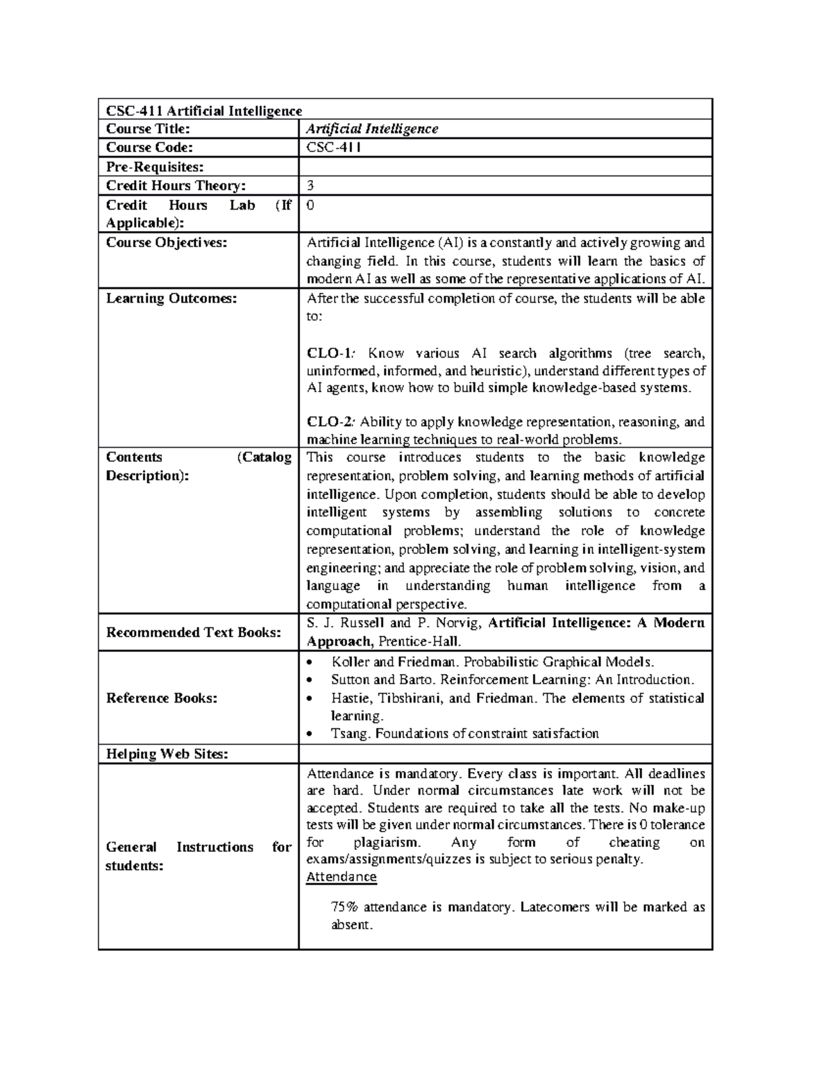 Artificial-Intelligence - CSC-411 Artificial Intelligence Course Title: Artificial Intelligence ...