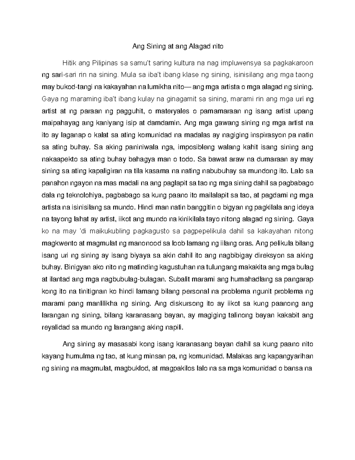 Ang Sining at Alagad Nito - Ang Sining at ang Alagad nito Hitik ang ...