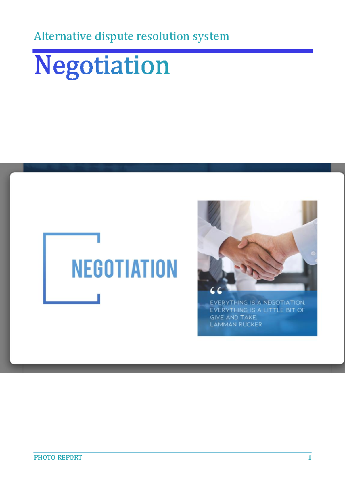 Negotiation Final Script - PHOTO REPORT 1 Alternative dispute ...