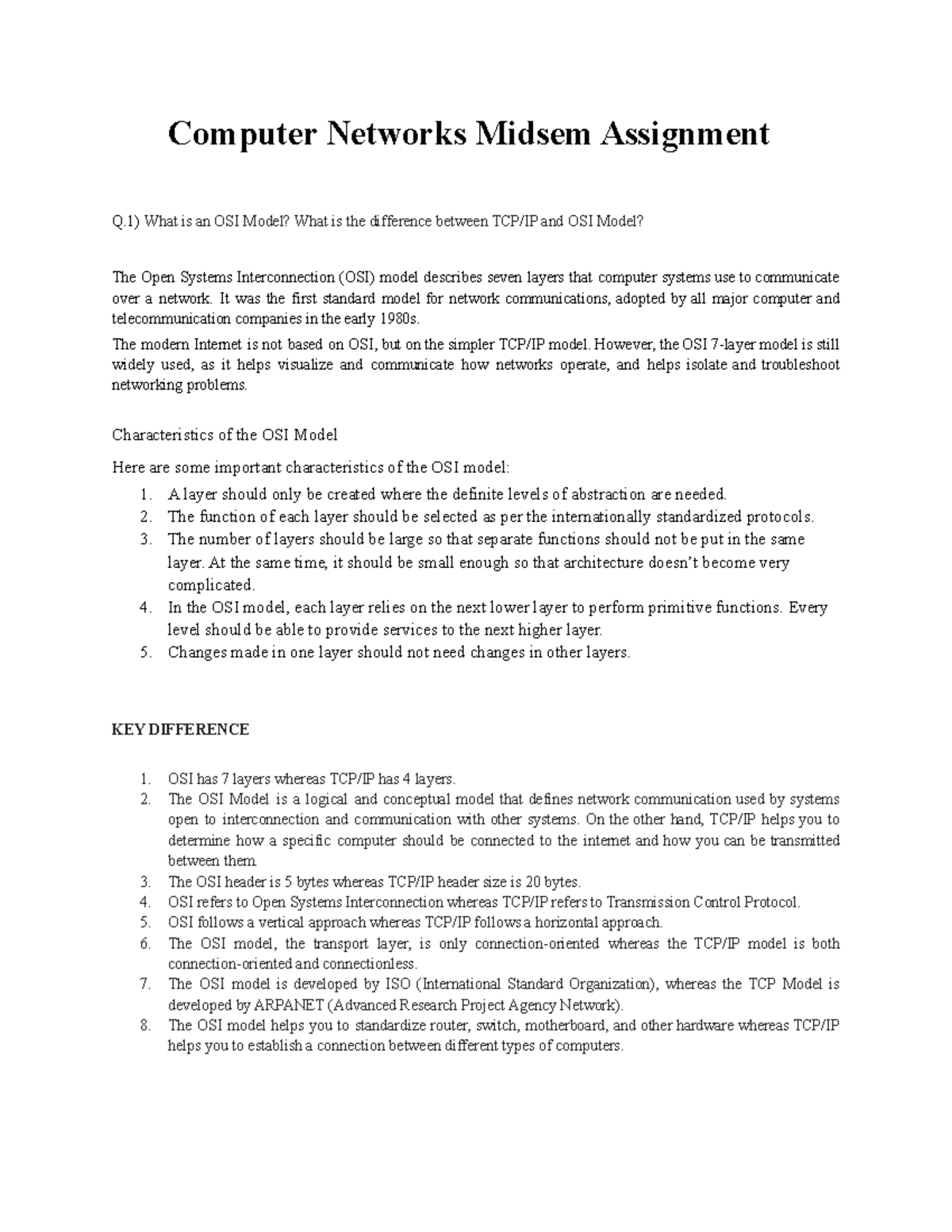 Computer Networks Midsem Assignment - It was the first standard model for network communications ...