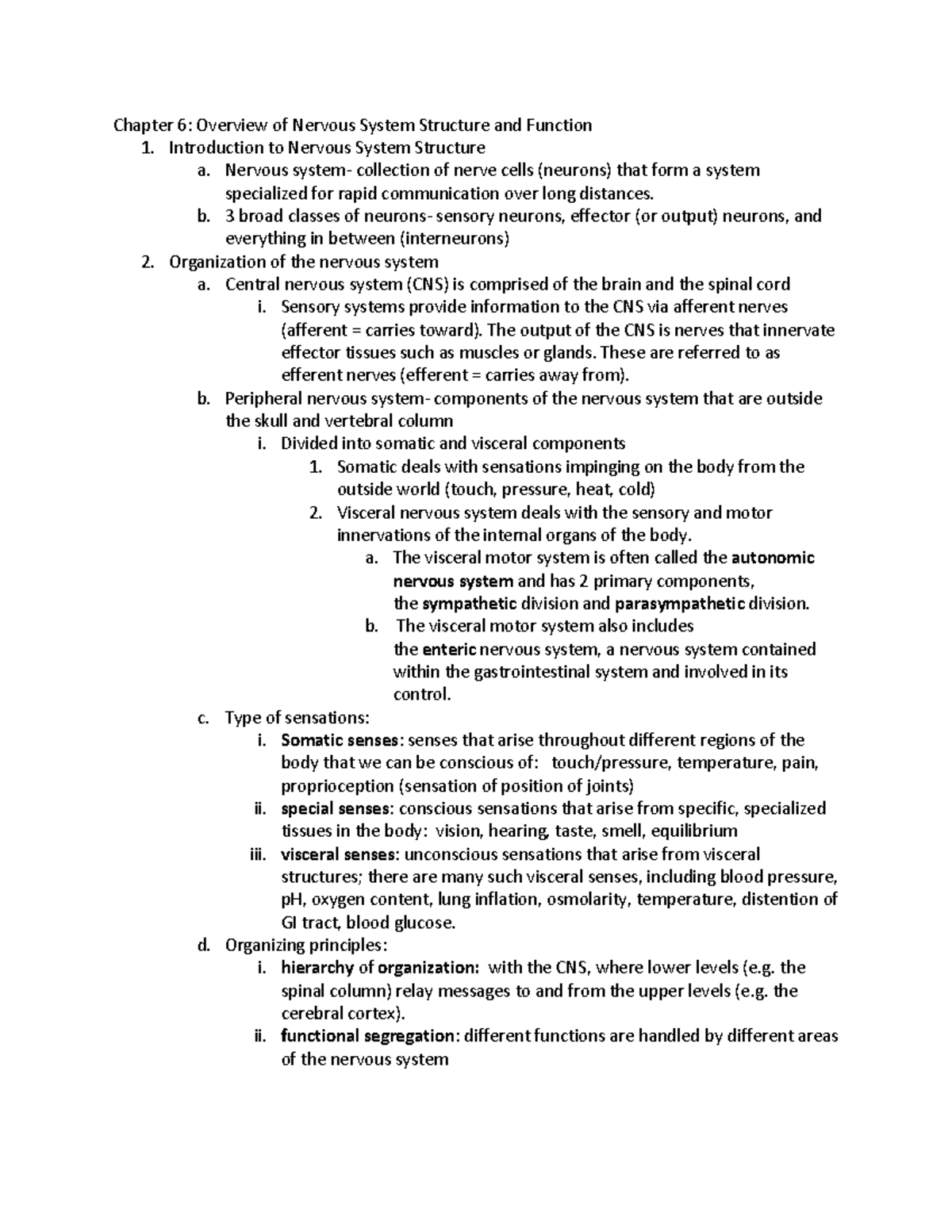 Chapter 6 notes - 6. Overview of Nervous System Structure and Function ...