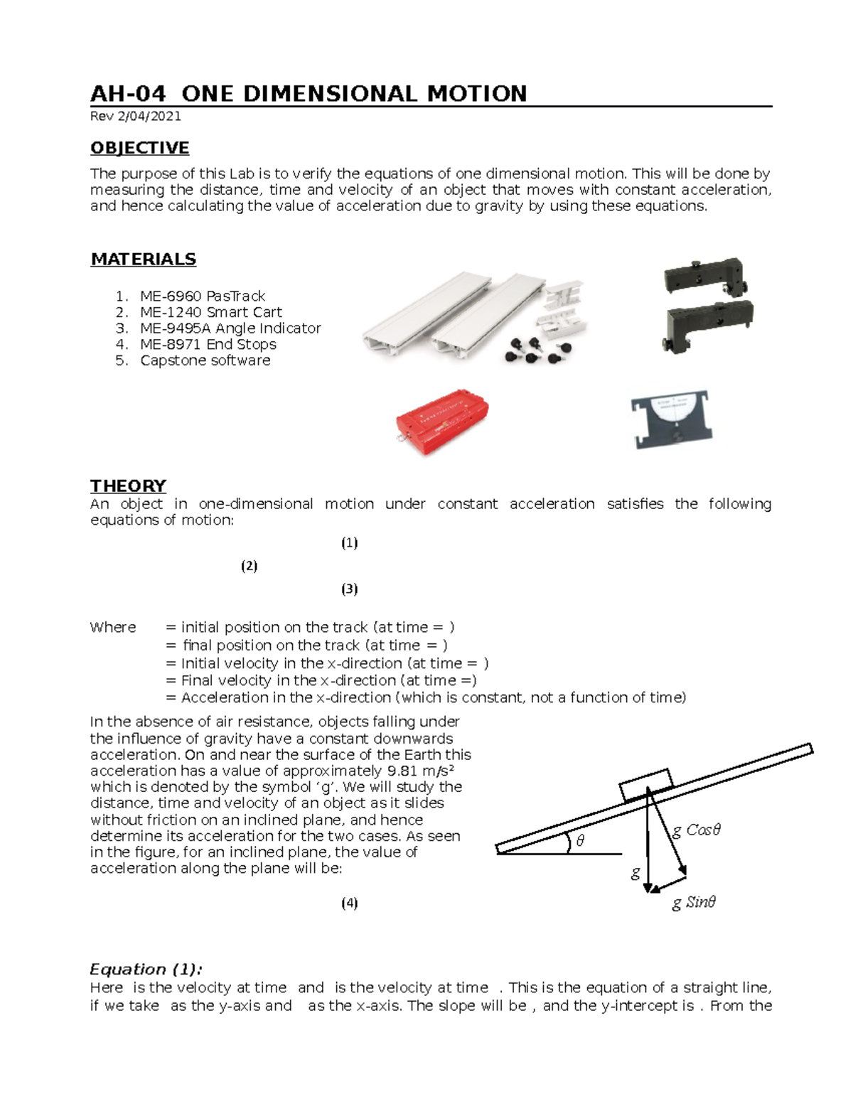 AH-04 ONE Dimensional Motion - AH-04 ONE DIMENSIONAL MOTION Rev 2/04 ...