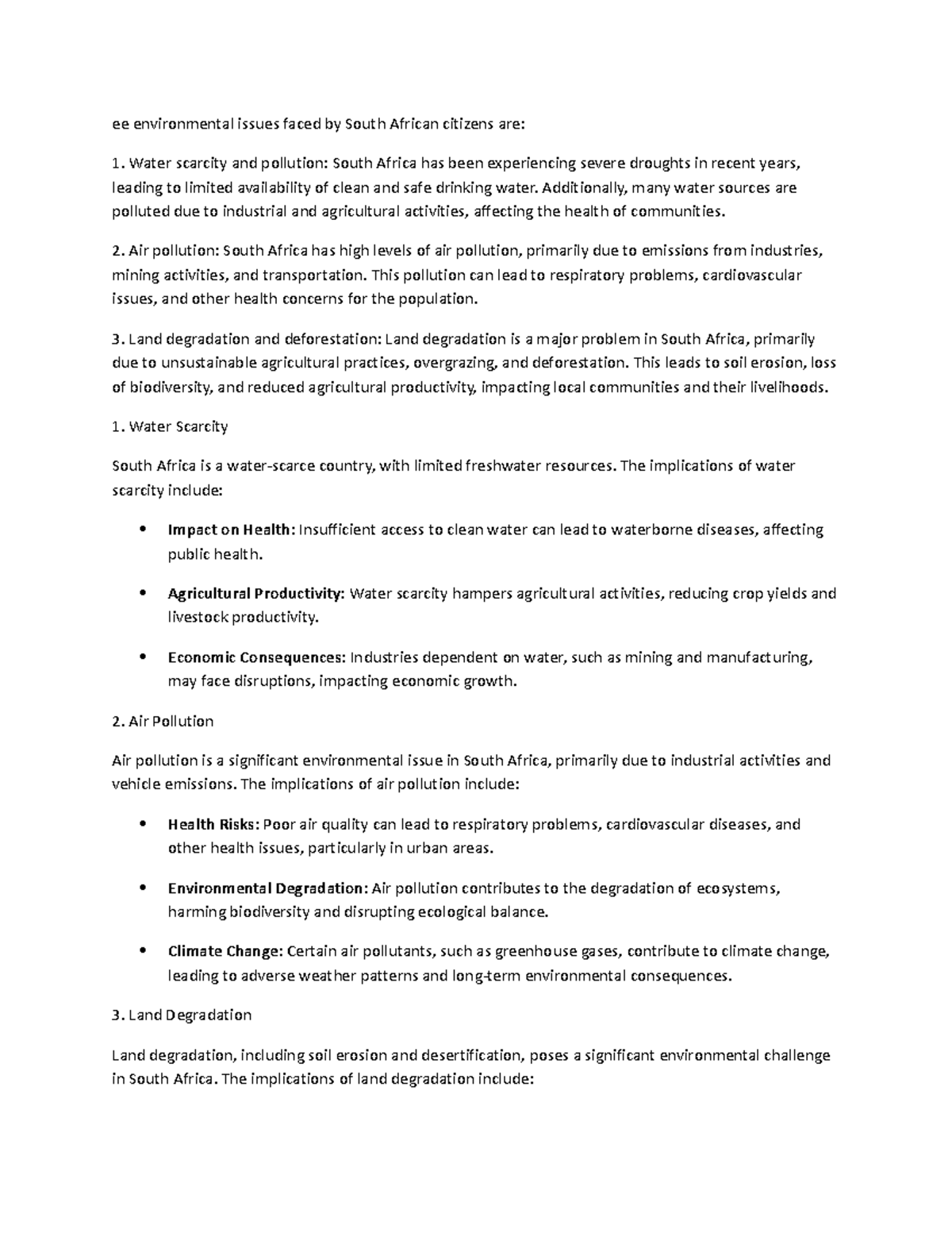 EED2602 - assignment - ee environmental issues faced by South African ...