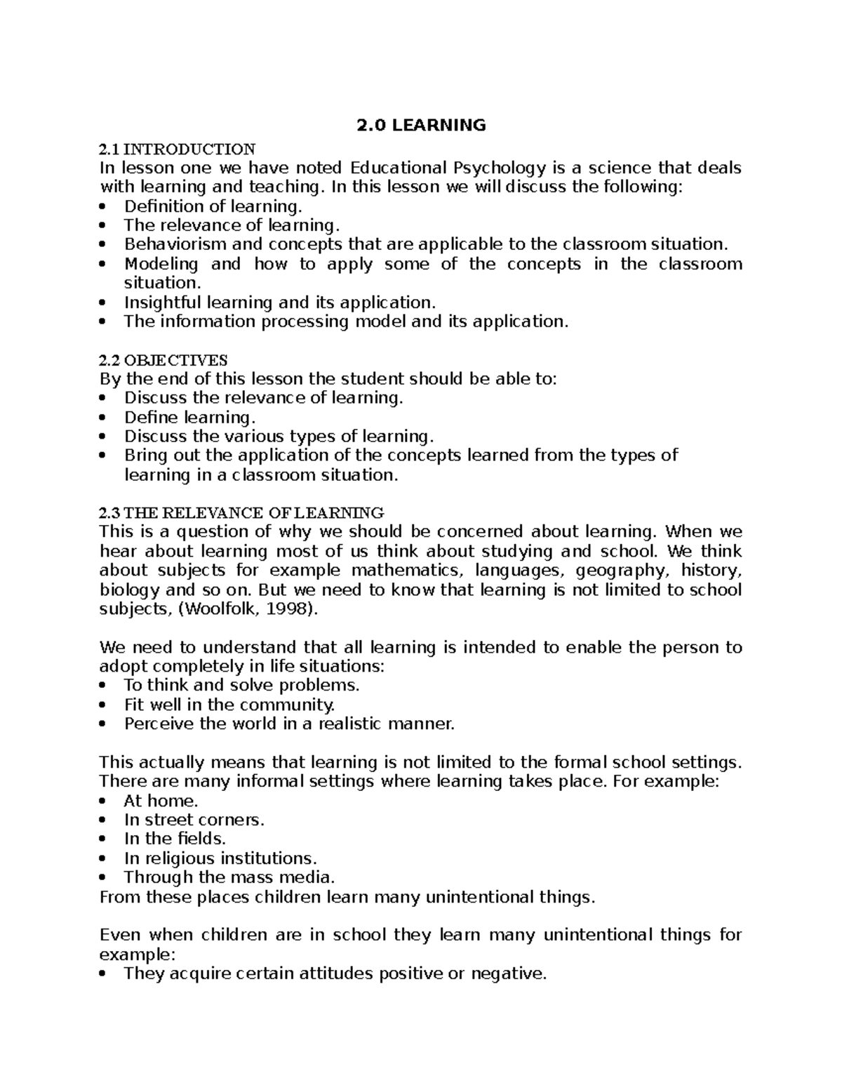 Topic 2 Learning - 2 LEARNING 2 INTRODUCTION In lesson one we have ...