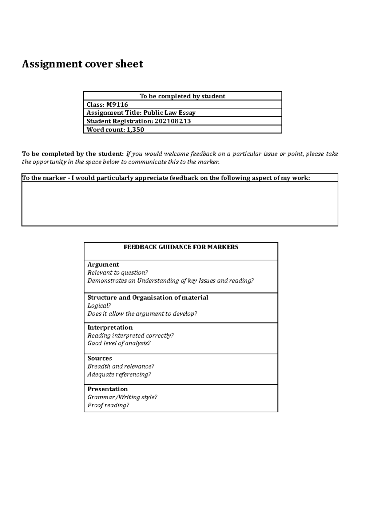Public Law Assignement Final - Assignment cover sheet To be completed ...