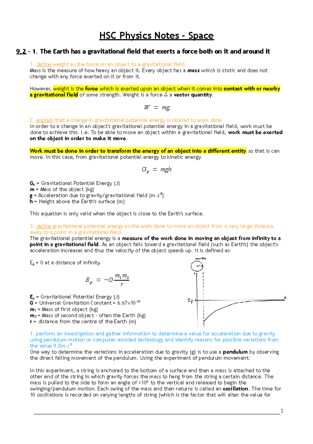 Space - Syllabus Notes by dotpoint - HSC Physics Notes - Space 9 - 1 ...