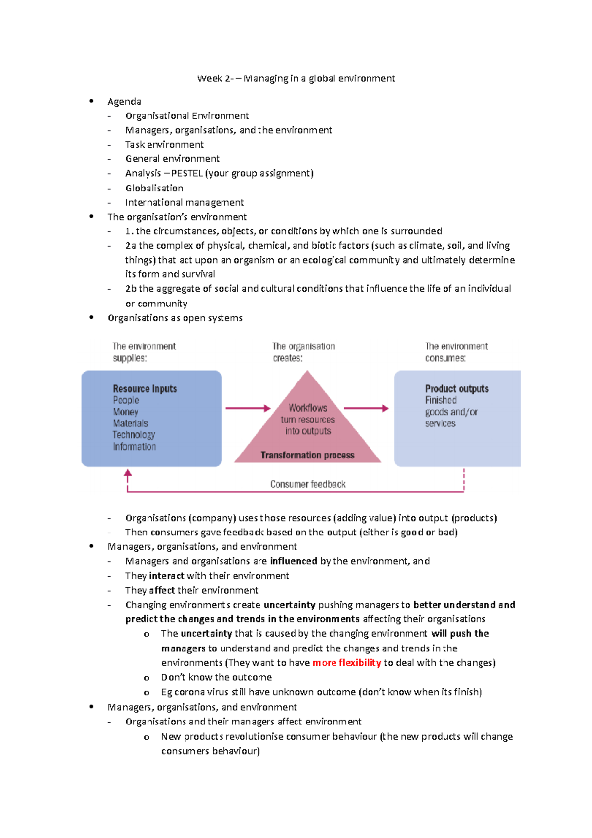 Lecture 2 (3-3-2020) - notes for mgmt1002 - Week 2- – Managing in a ...