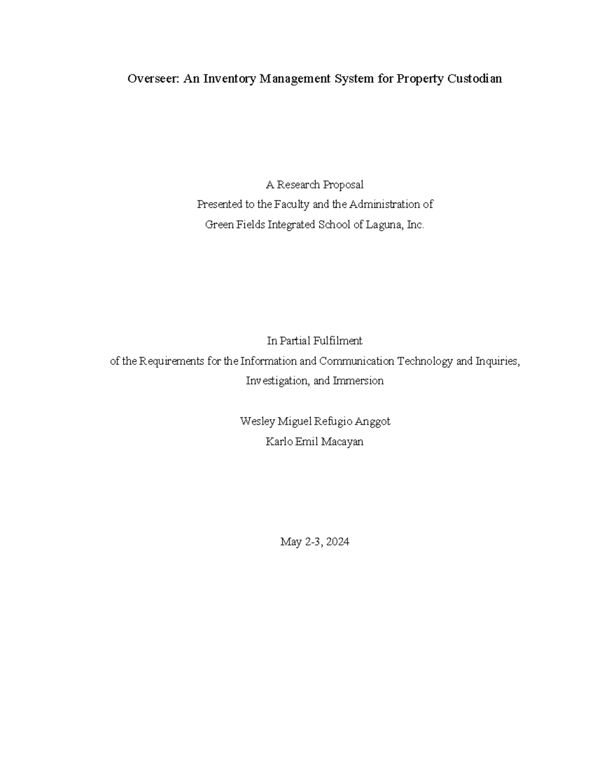 Computer Laboratory Inventory Management System - Overseer: An Inventory Management System for ...