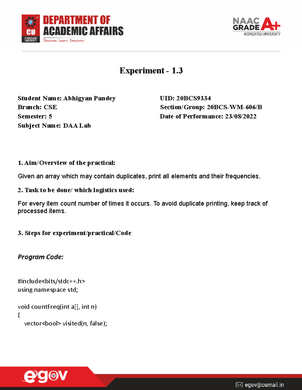 Worksheet 1 - practical material - Experiment - 1. Student Name ...