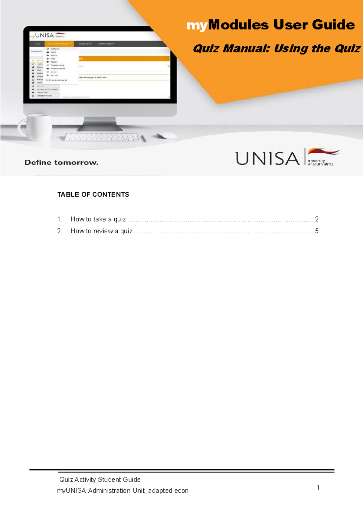 Quiz Activity User Guide econ - 1 1 Quiz Activity Student Guide myUNISA ...