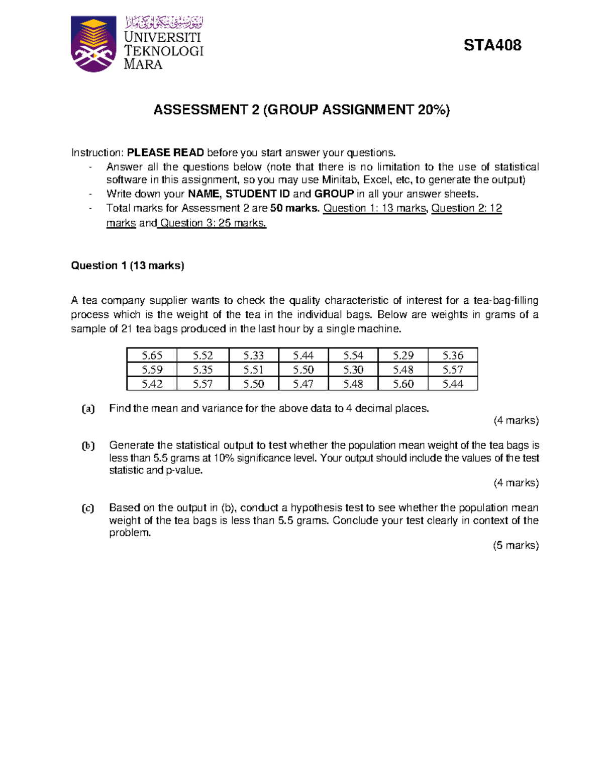 group assignment - ASSESSMENT 2 (GROUP ASSIGNMENT 20%) Instruction: PLEASE READ before you start ...