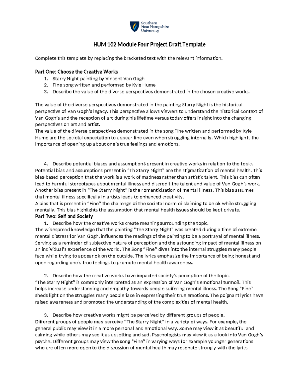 HUM 102 Module Four Project - Part One: Choose the Creative Works 1 ...