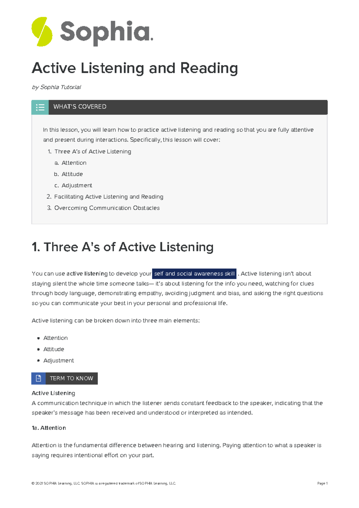 Active listening and reading - Specifically, this lesson will cover: 1 ...
