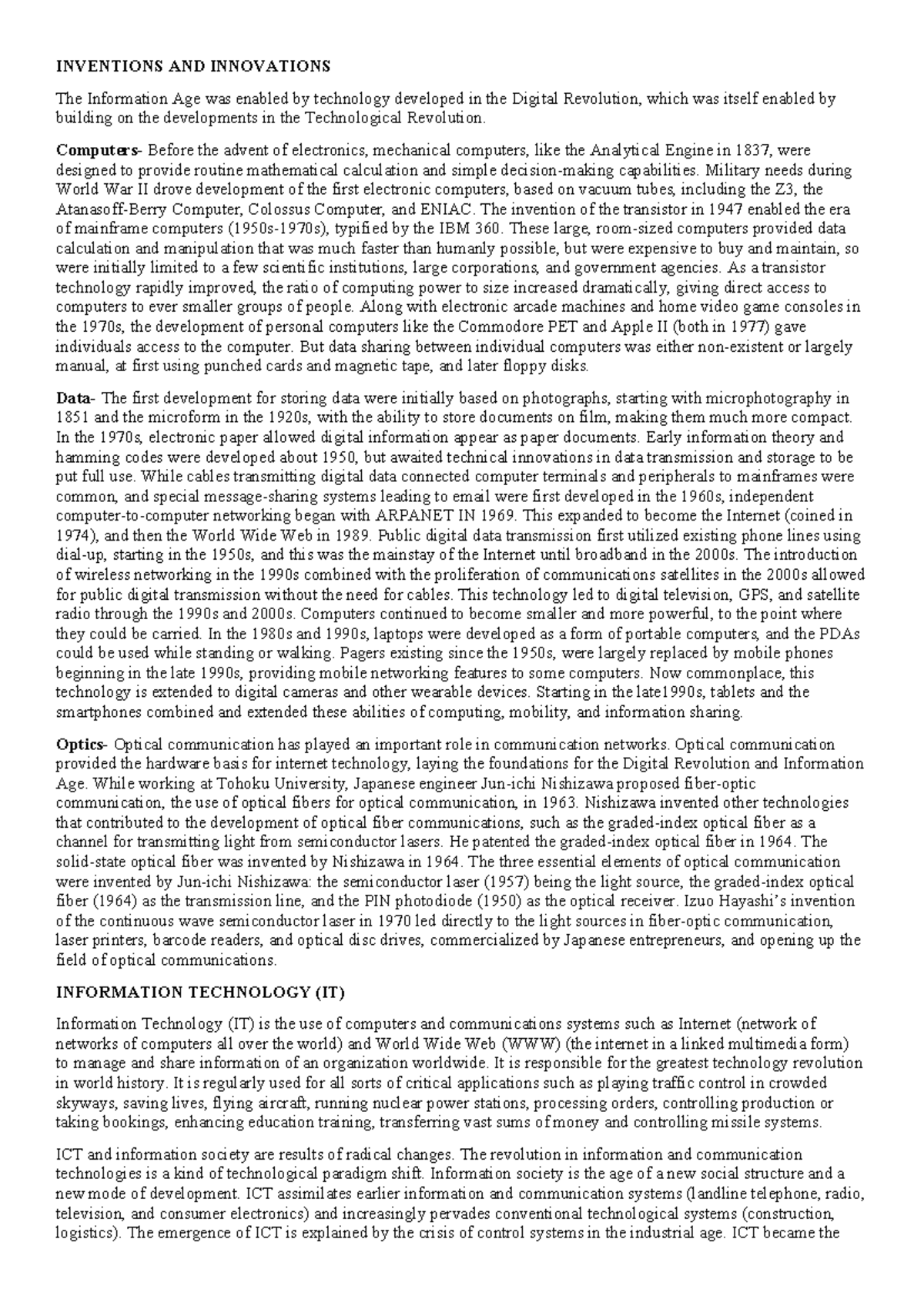 STS Reporting - Rest and Recreation - INVENTIONS AND INNOVATIONS The ...