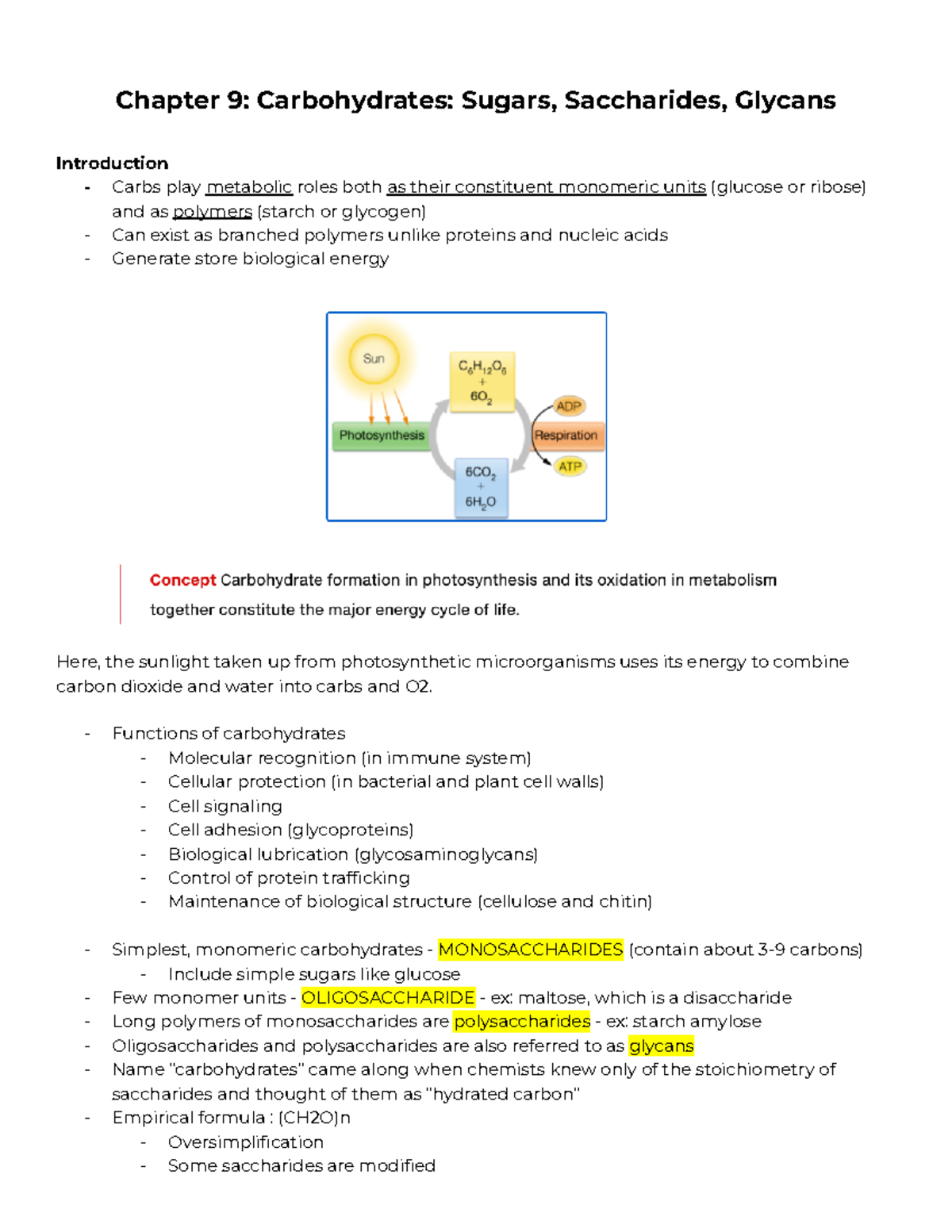 Chapter 9 Carbohydrates Sugars, Saccharides, Glycans - Chapter 9 ...