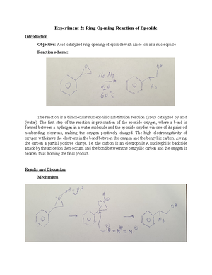 Lab Report 1 - Ether Synthesis - Experiment 1: Ether Synthesis ...