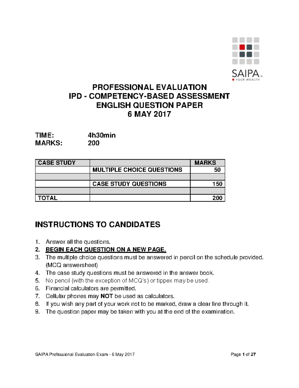 Saipa Professional Evaluation Exam 6 May 2017 Approved - PROFESSIONAL ...