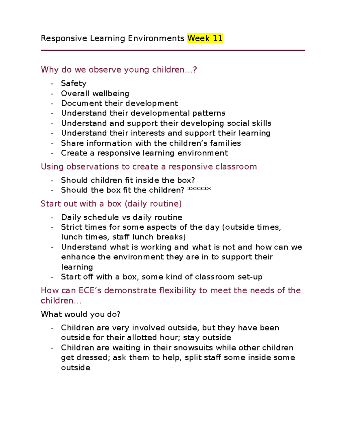 Responsive Learning Environments Week 11 - ..? Safety Overall wellbeing ...