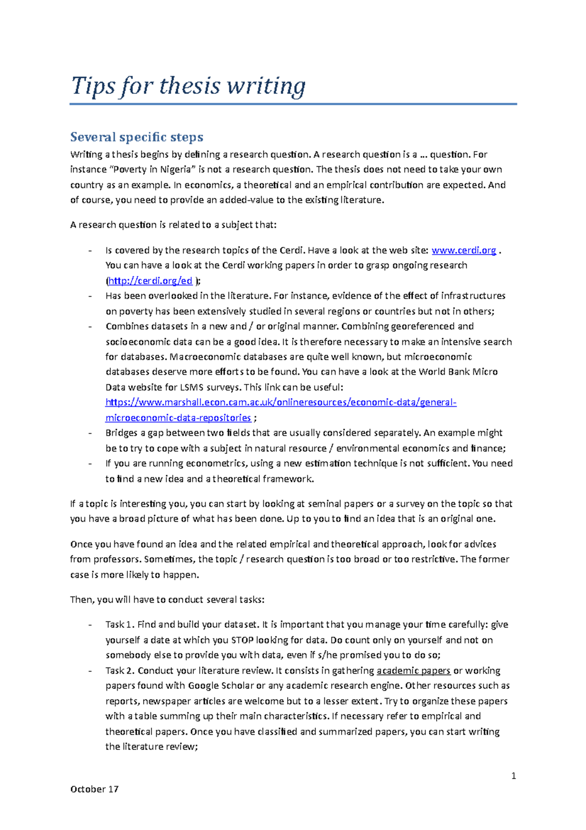 Tips for thesis writing - Tips for thesis writing Several specific ...