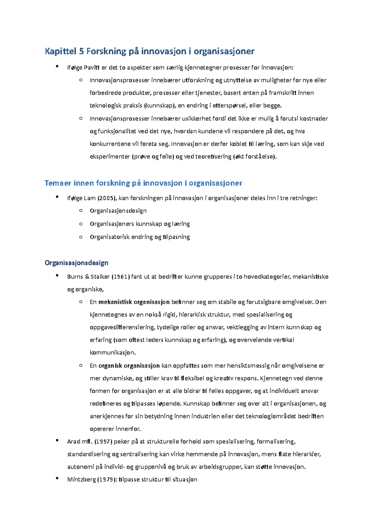 Kapittel 5 Forskning på innovasjon i organisasjoner - Kapittel 5 Forskning på innovasjon i - Studocu