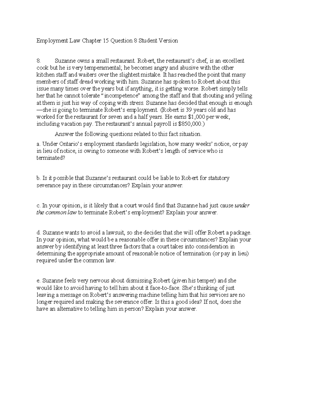 Employment Law Chapter 15 Question 8 Student Version - Employment Law ...