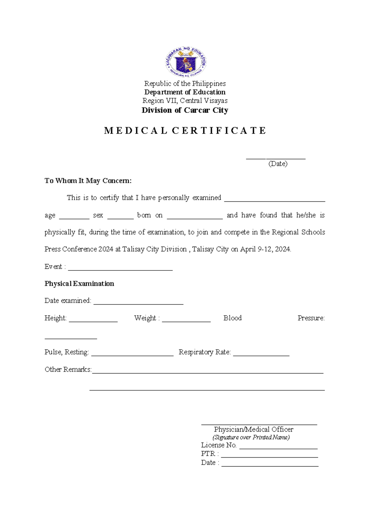 Medical-certificate - Republic of the Philippines Department of ...