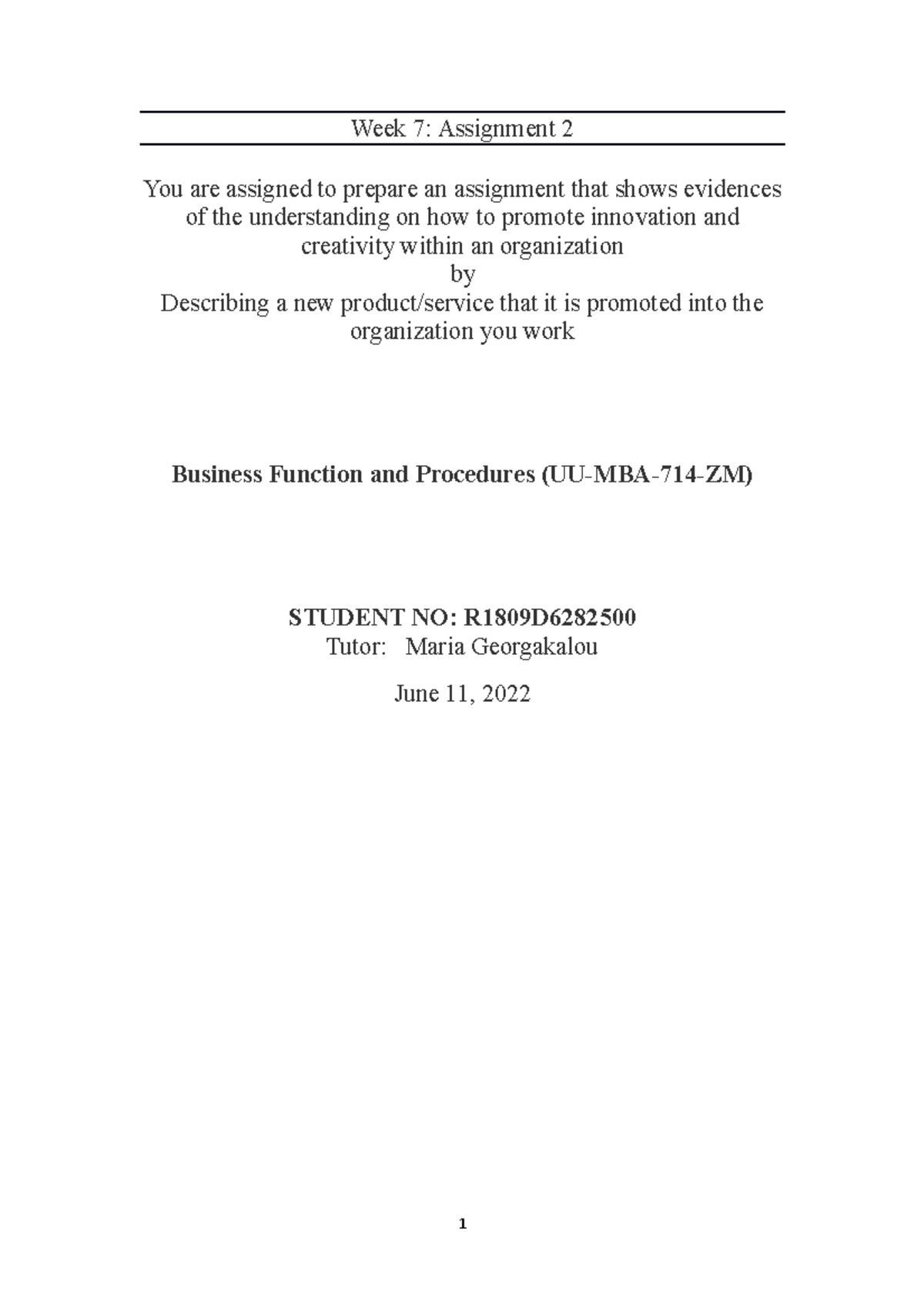 Week 7 Assignment 2 Business Function Week 7 Assignment 2 You Are Assigned To Prepare An 
