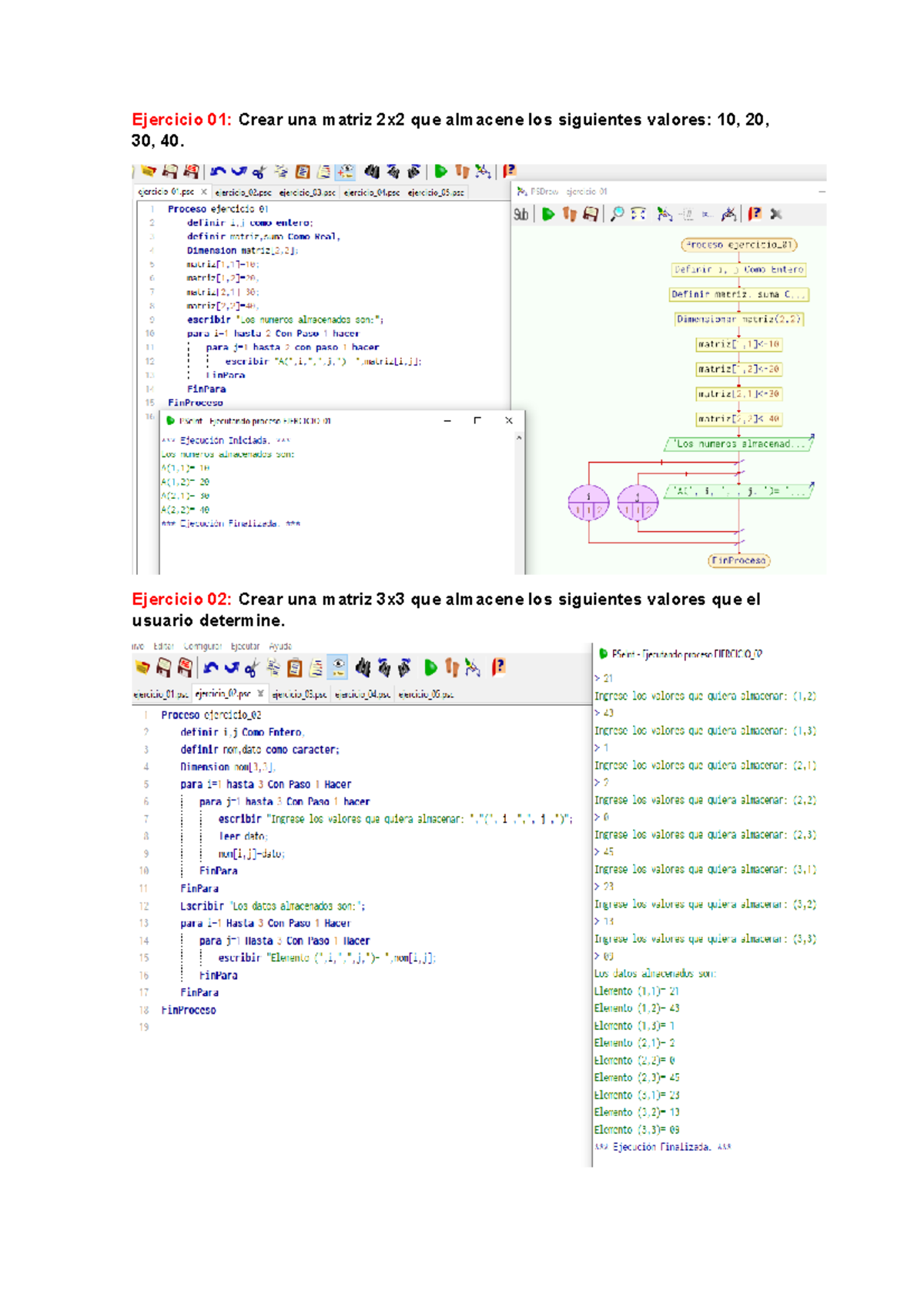 Ejercicios Estructuras Bidimensionales - desarollo de software - Ejercicio 01: Crear una matriz ...