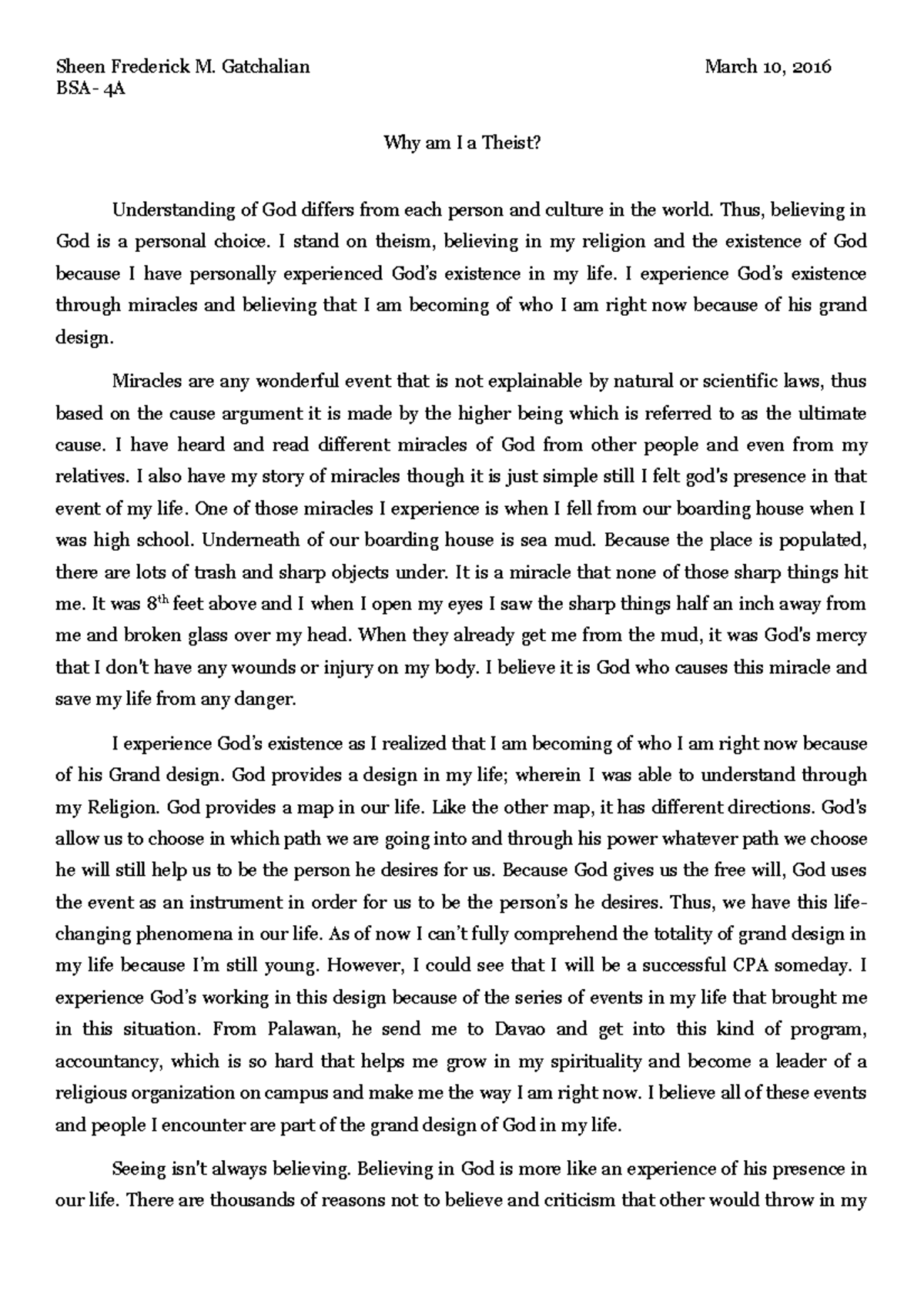 Theism in Philosophy - Sheen Frederick M. Gatchalian March 10, 2016 BSA ...