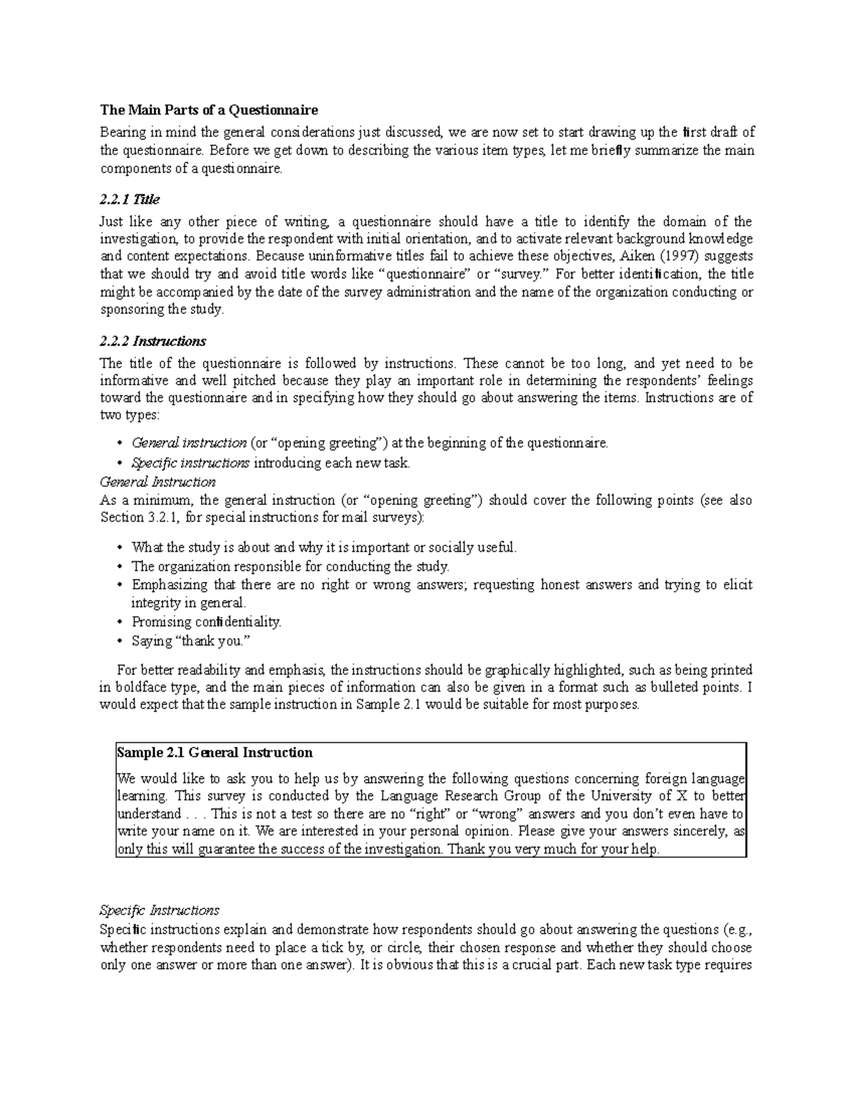 The Main Parts of a Questionnaire - The Main Parts of a Questionnaire ...