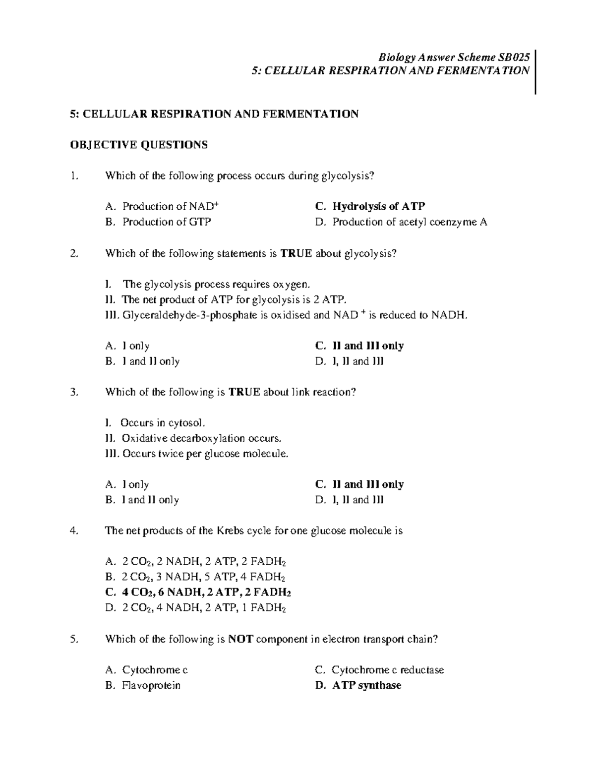 Chapter 5 SB025 Answer Cellular Respiration - Biology Answer Scheme SB ...