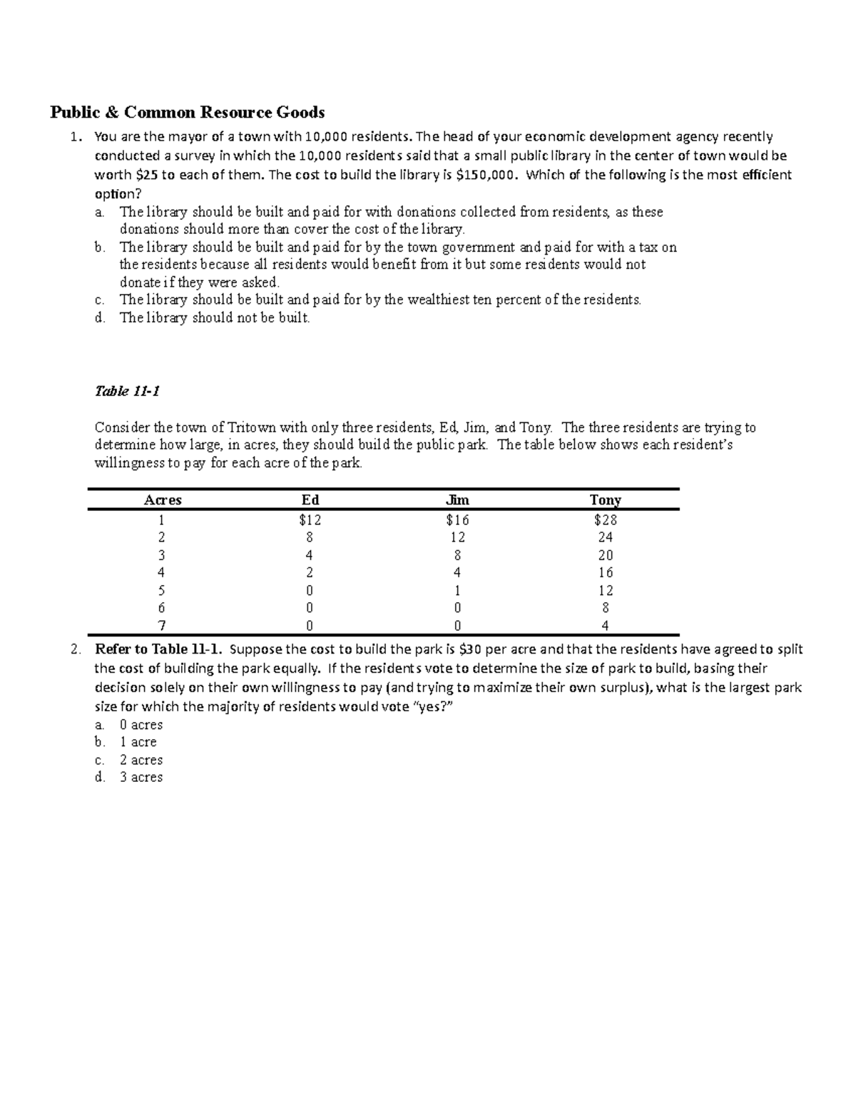 Public & Common Resource Goods Lecture Practice Questions - Public ...
