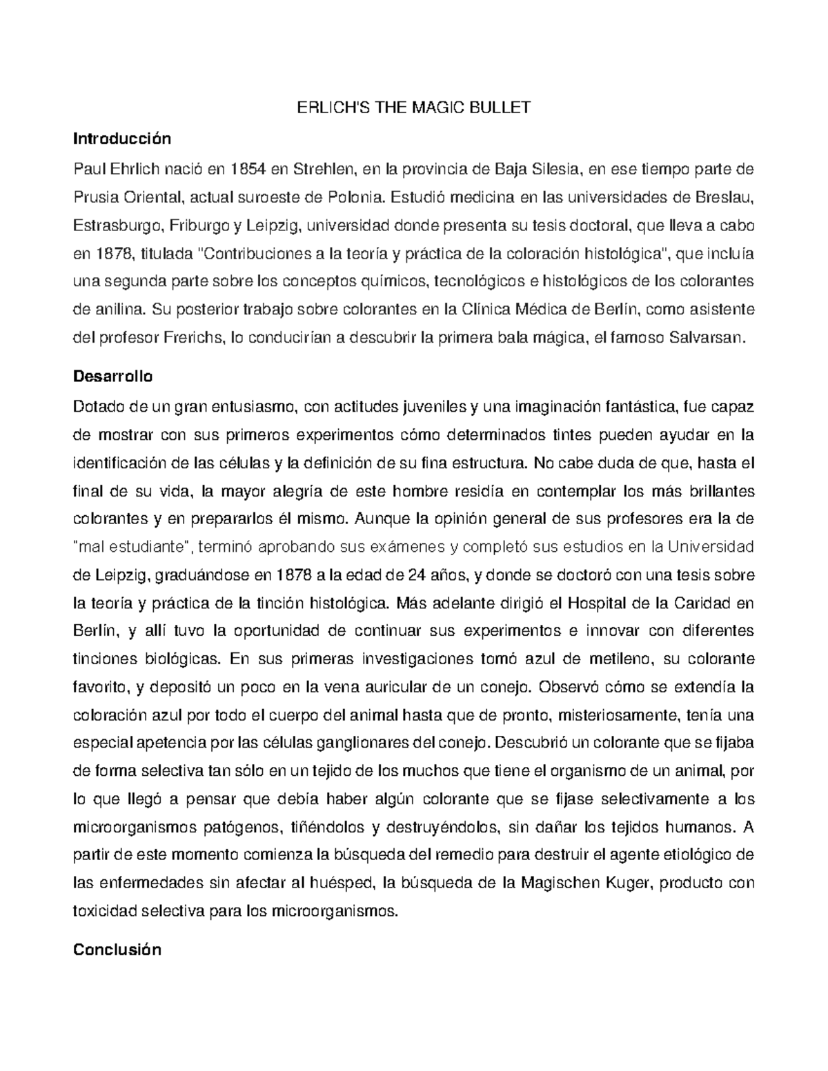 Ensayo Erlich's The Magic Bullet - ERLICH'S THE MAGIC BULLET ...