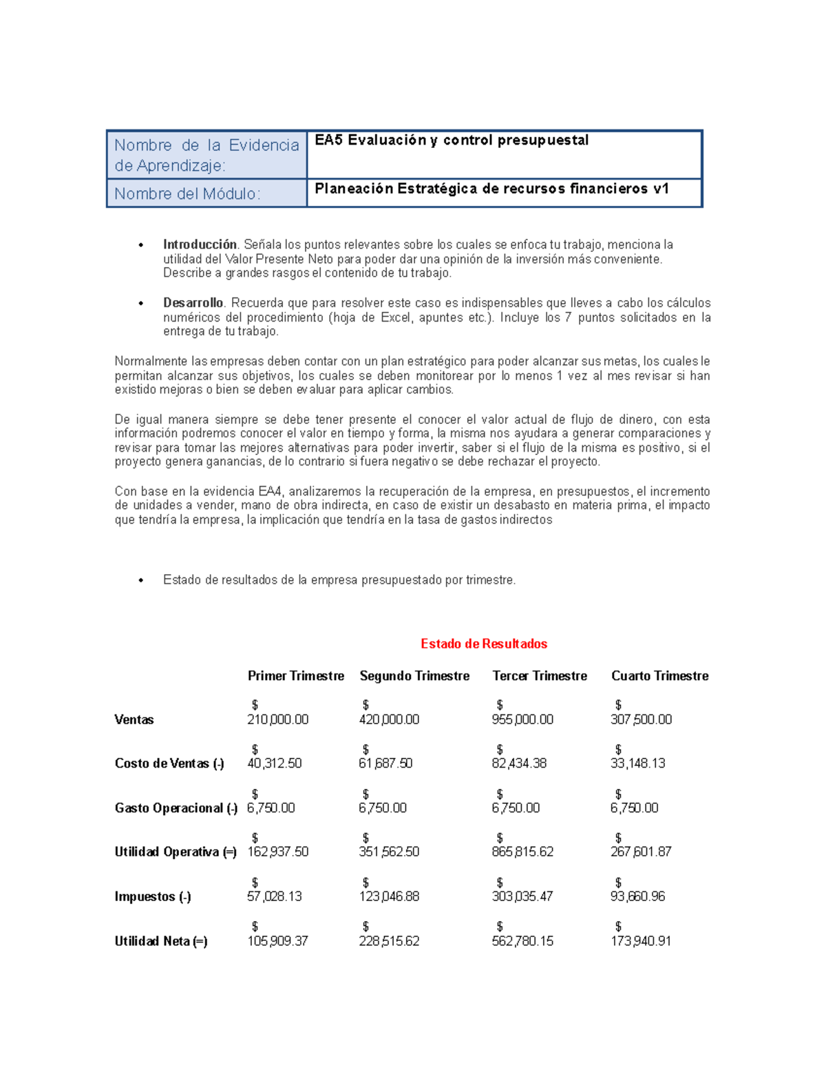 PERF EA5 - EA5 Evaluación y control presupuestal - Nombre de la ...