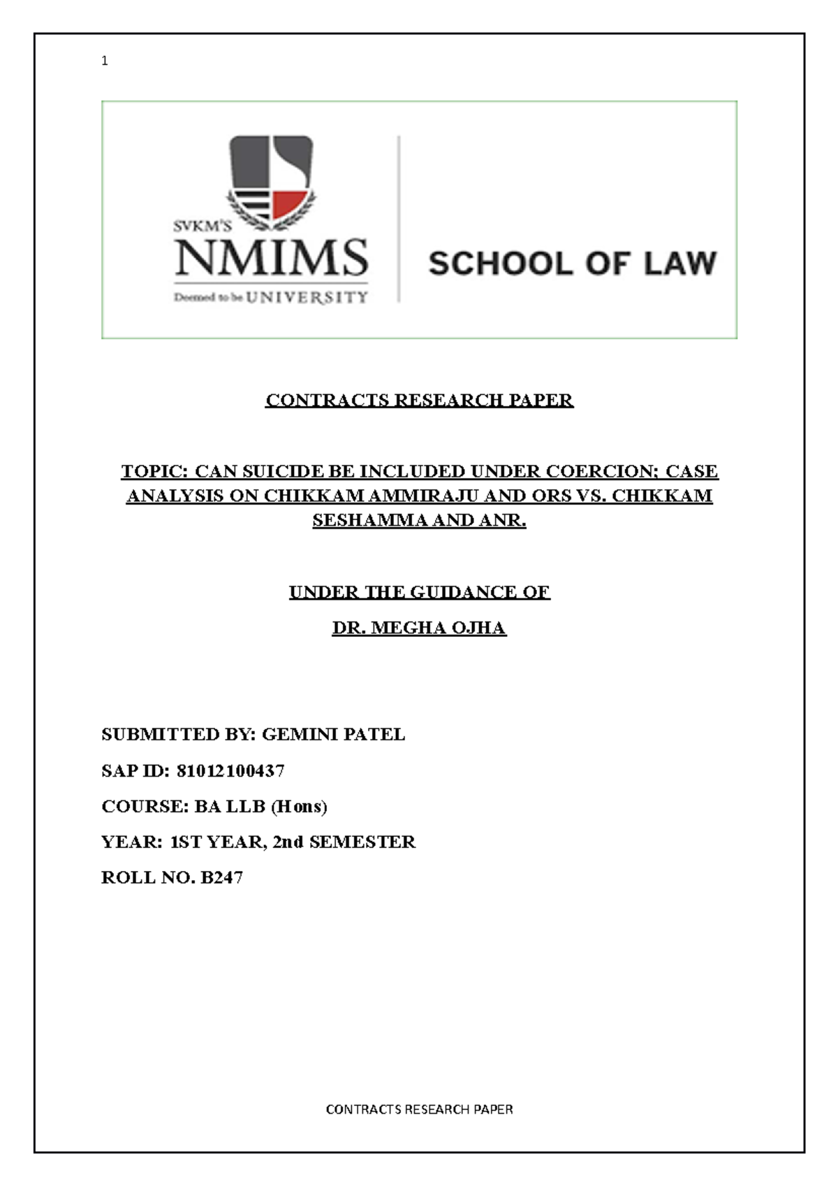 2ND Contracts Research Paper - CONTRACTS RESEARCH PAPER TOPIC: CAN ...