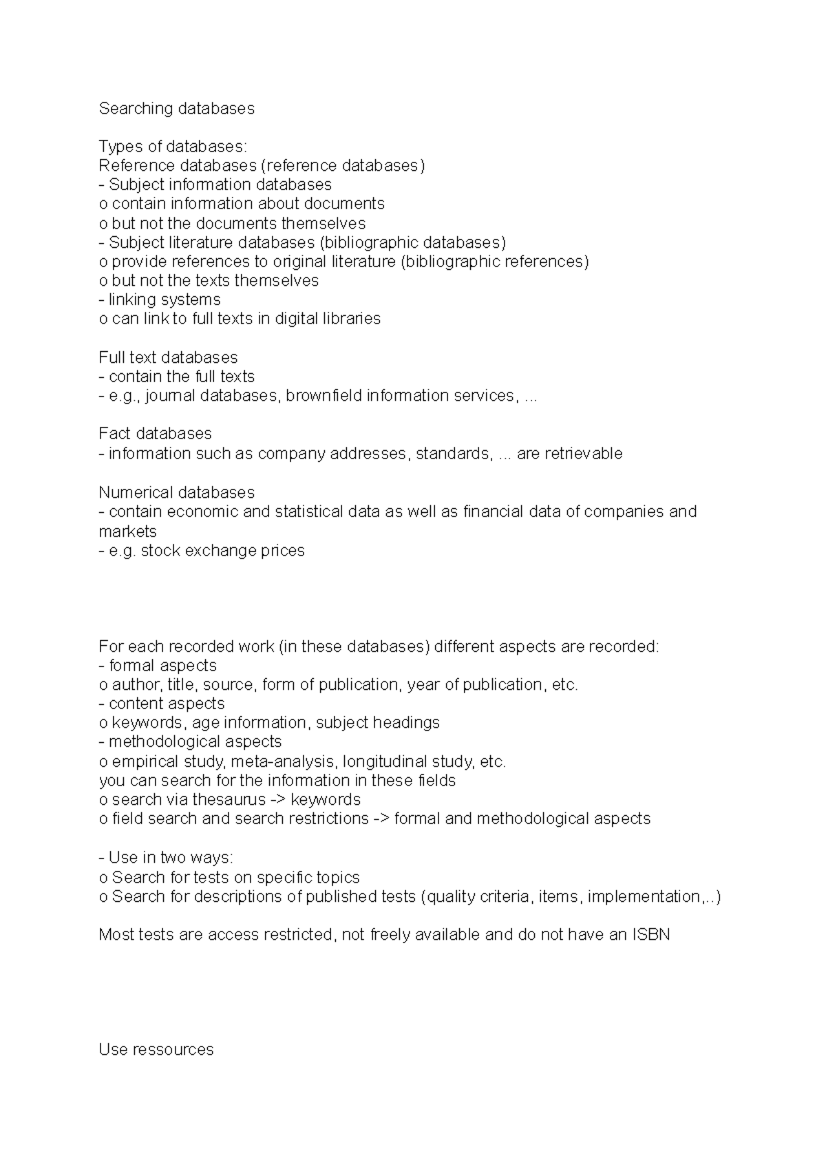 Searching databases - Cognitive Psychology - Searching databases Types ...