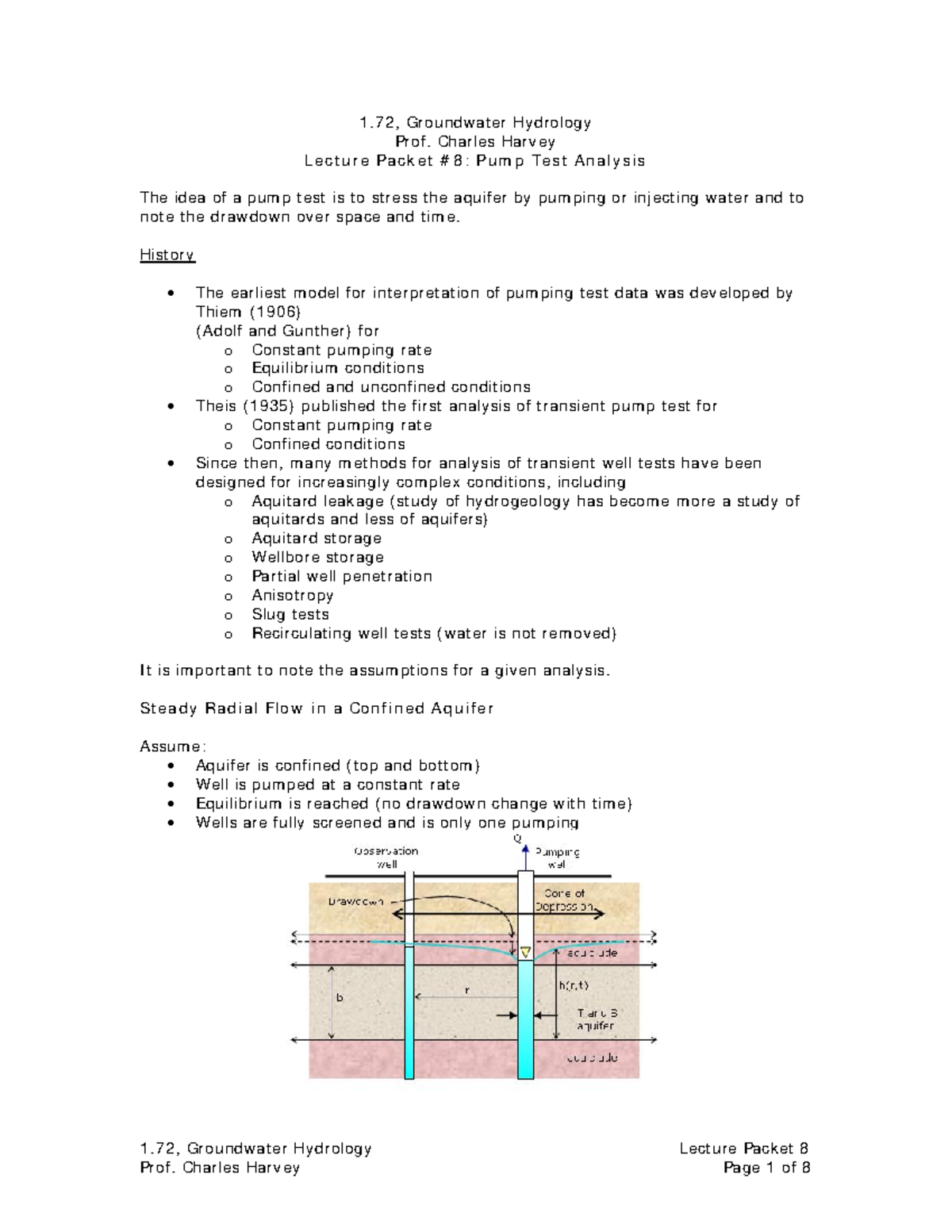 Lecture Packet 8 Pump Test Analysis - 72, Gr oundw at er Hy dr ology Pr ...