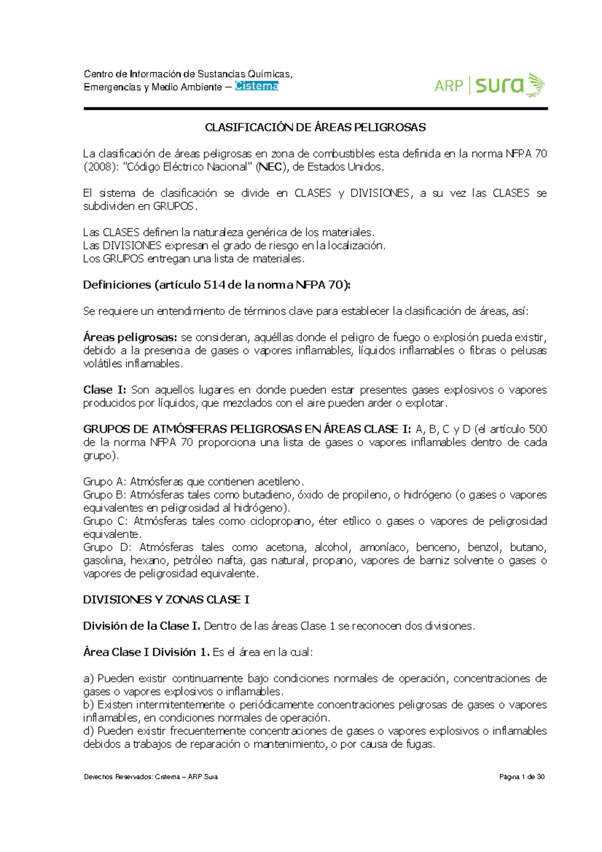Clasificación DE Áreas Peligrosas NFPA 70 - Emergencias y Medio ...