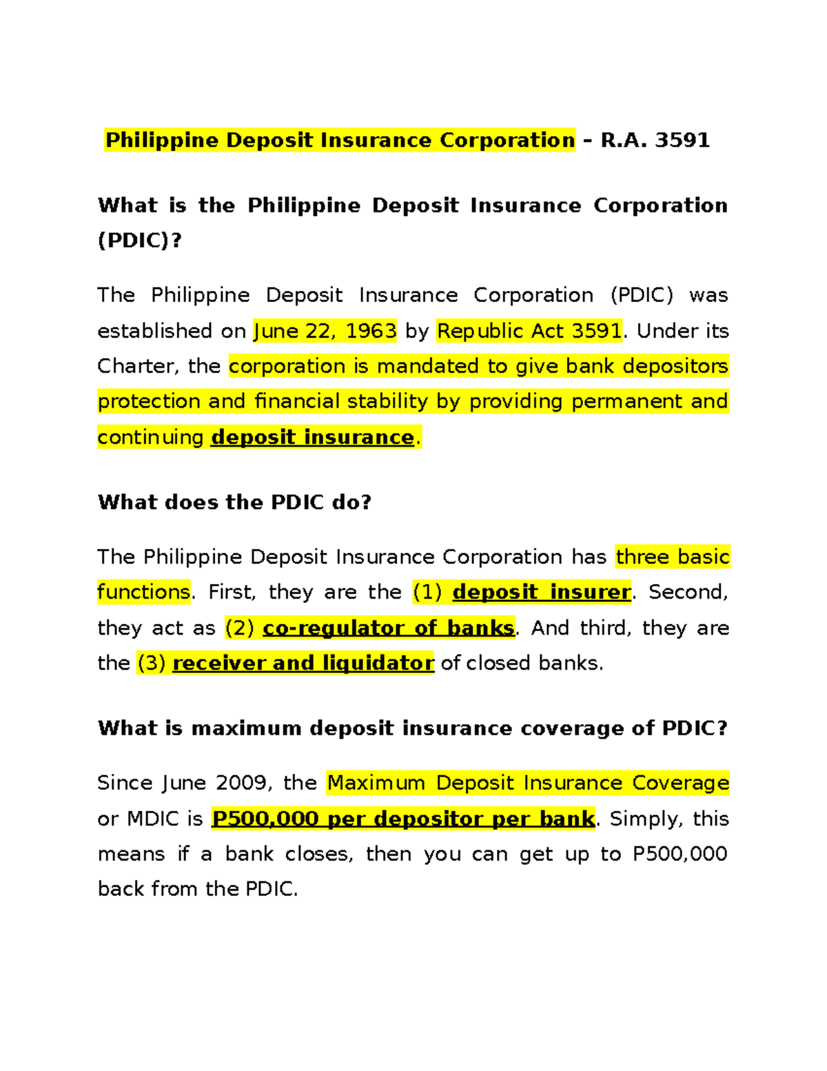 The PDIC and FRIA atty lecture 2021........................The PDIC and ...