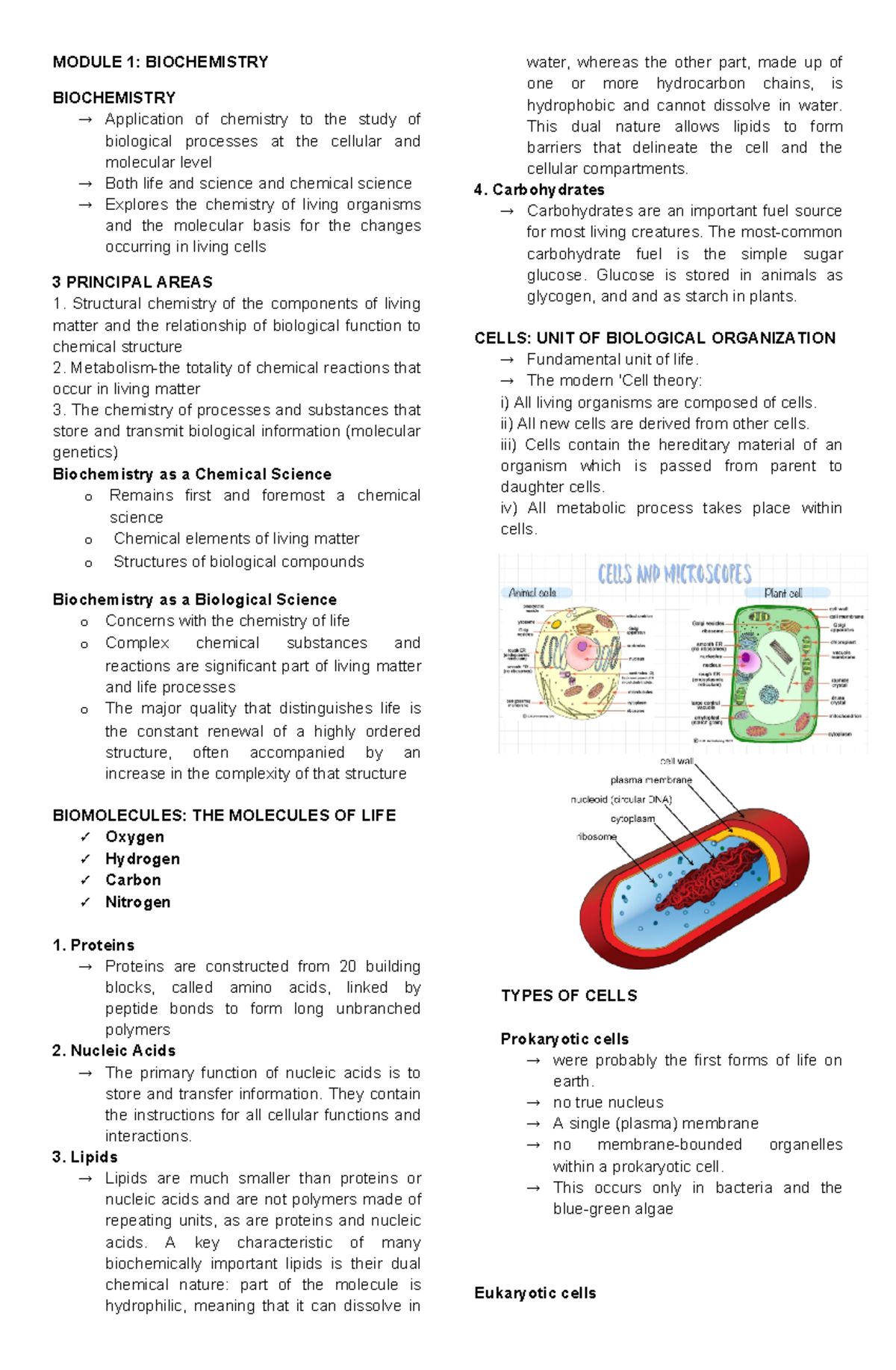 Major - MODULE 1: BIOCHEMISTRY BIOCHEMISTRY Application of chemistry to ...