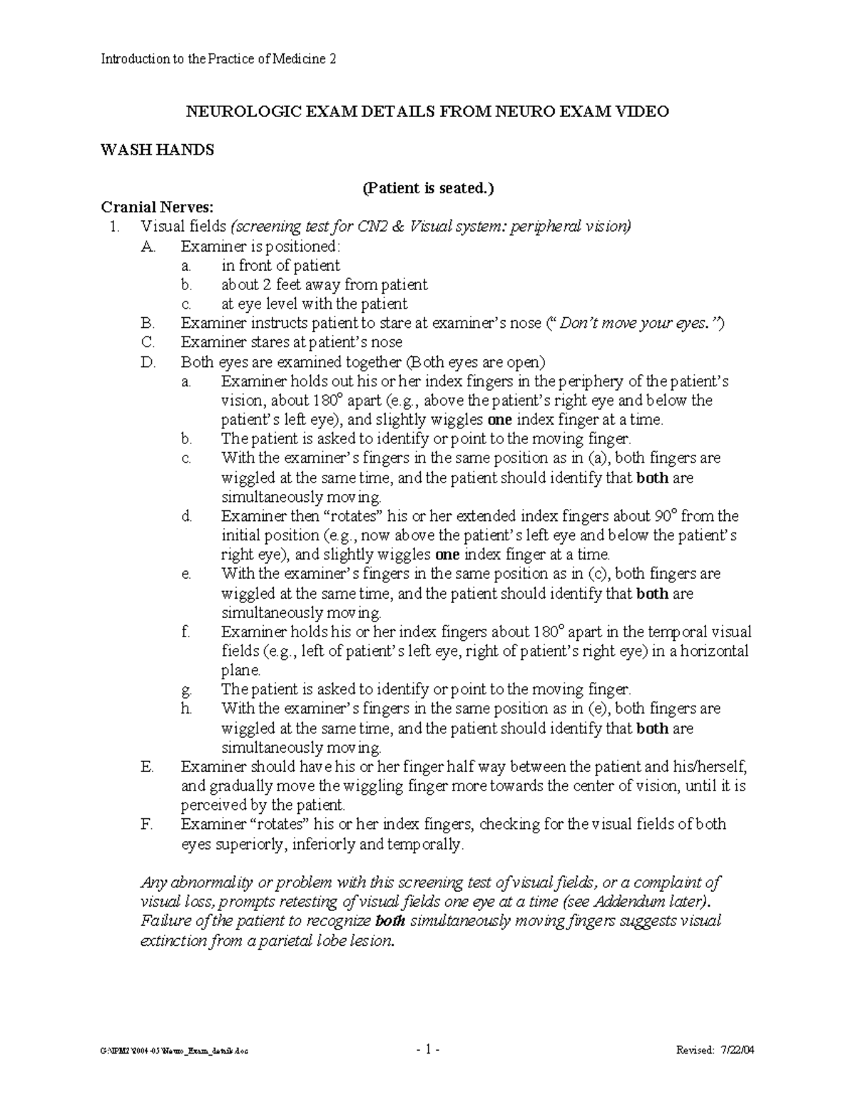 For o SCE - OSCE neuroexam - NEUROLOGIC EXAM DETAILS FROM NEURO EXAM ...
