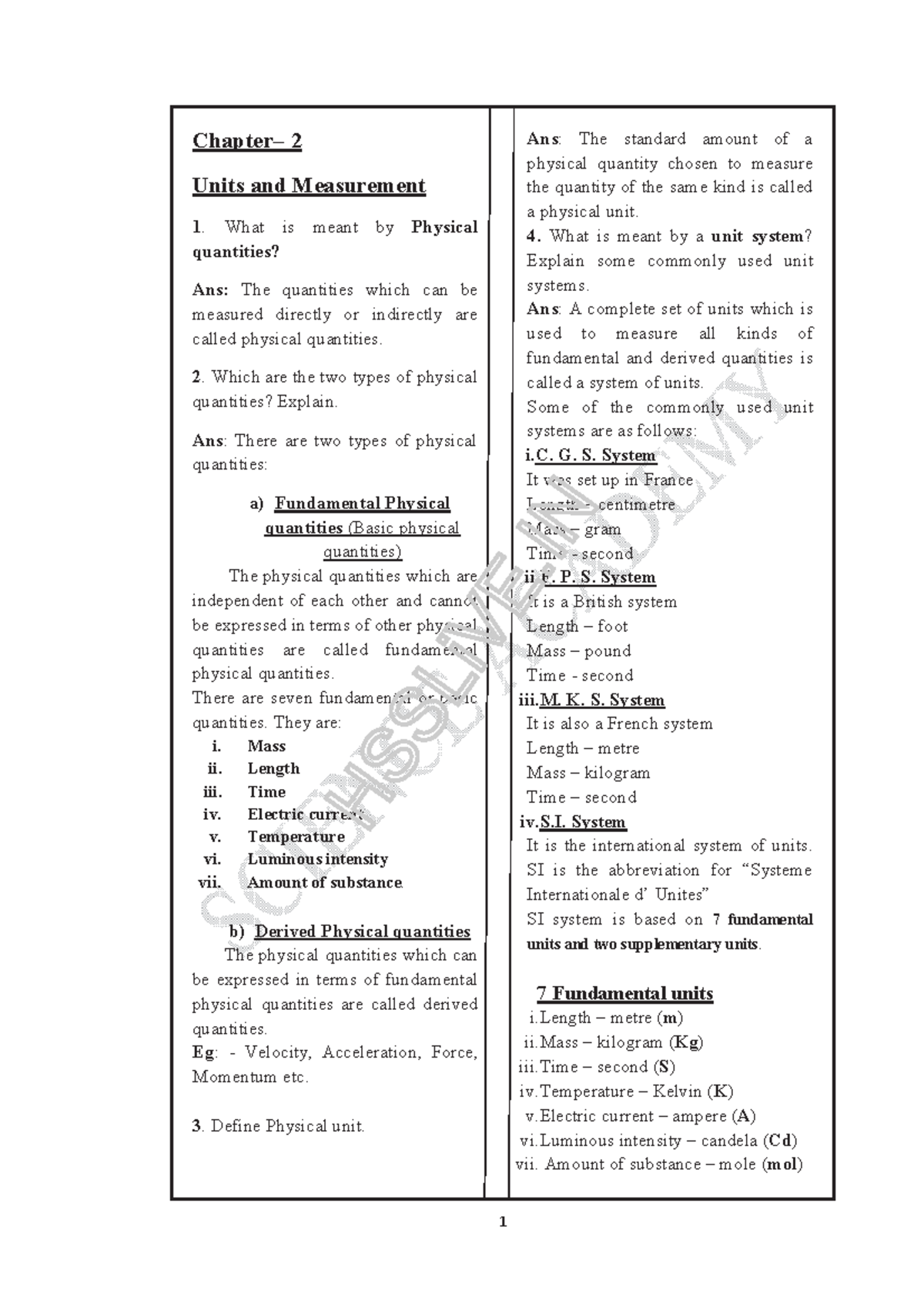Plus one physics (chapter -2) - ϭ &KDSWHU± 8QLWV DQG 0HDVXUHPHQW :KDW ...