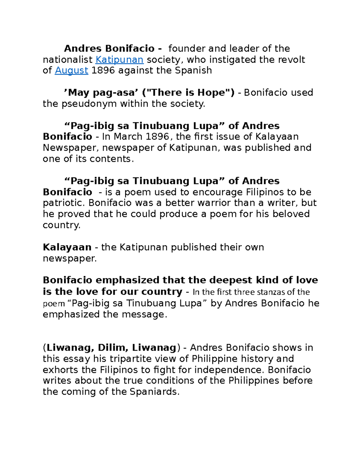 Andres Bonifacio trivia or facts - Andres Bonifacio - founder and ...