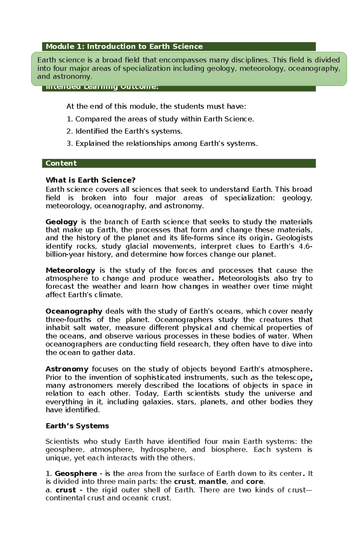 Modules-1-and-2 PEER- Review - Module 1: Introduction to Earth Science ...