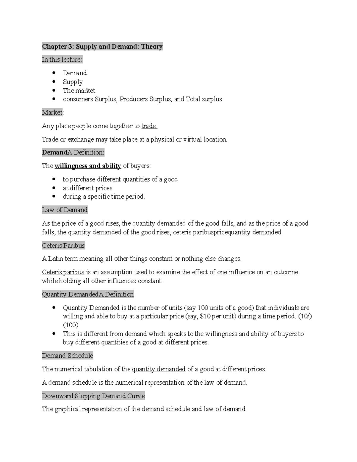 Chapter 3 Supply and Demand Theory - Chapter 3: Supply and Demand ...
