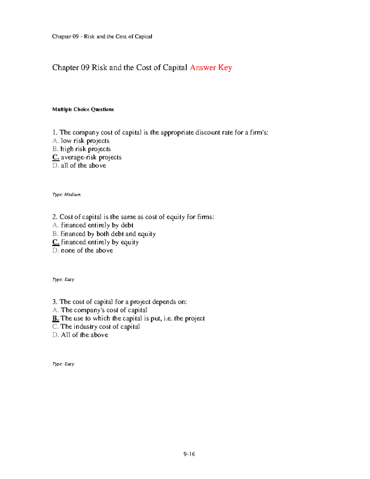 267778847 Chapter 9 pdf - Chapter 09 Risk and the Cost of Capital ...