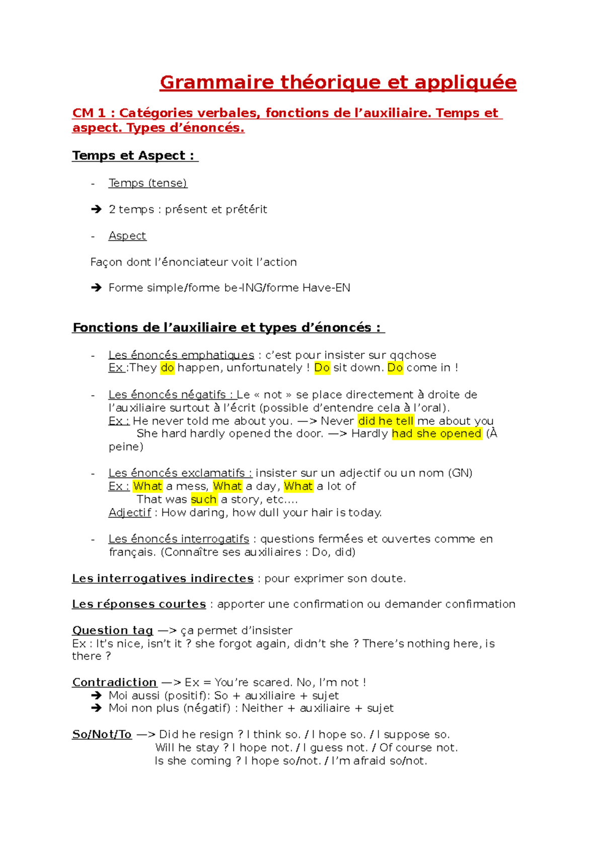 Grammaire anglaise CM - Grammaire théorique et appliquée CM 1 ...
