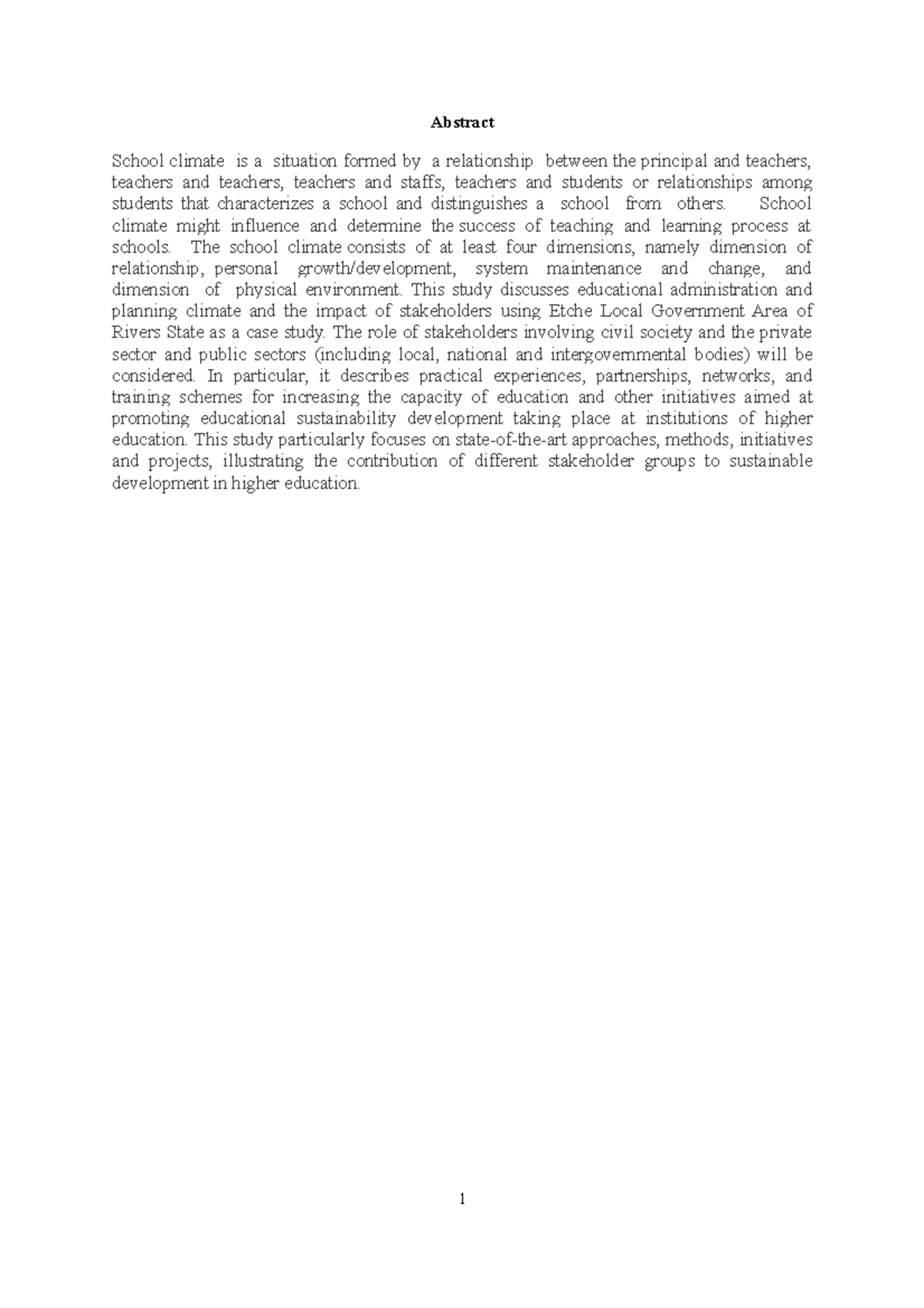 Pastor Educational Administration - Abstract School climate is a ...